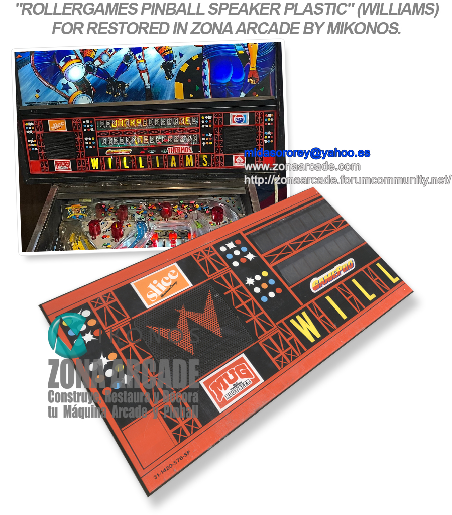 "ROLLERGAMES PINBALL SPEAKER PLASTIC" (WILLIAMS) artwork in Zona Arcade