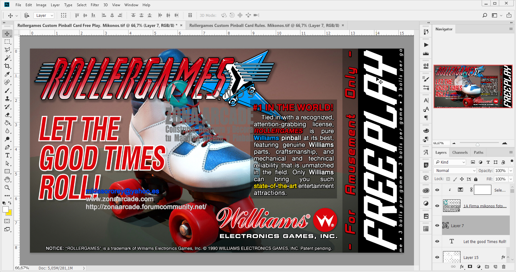 "Rollergames Pinball Custom Cards" (WILLIAMS). Designed by Zona Arcade ...