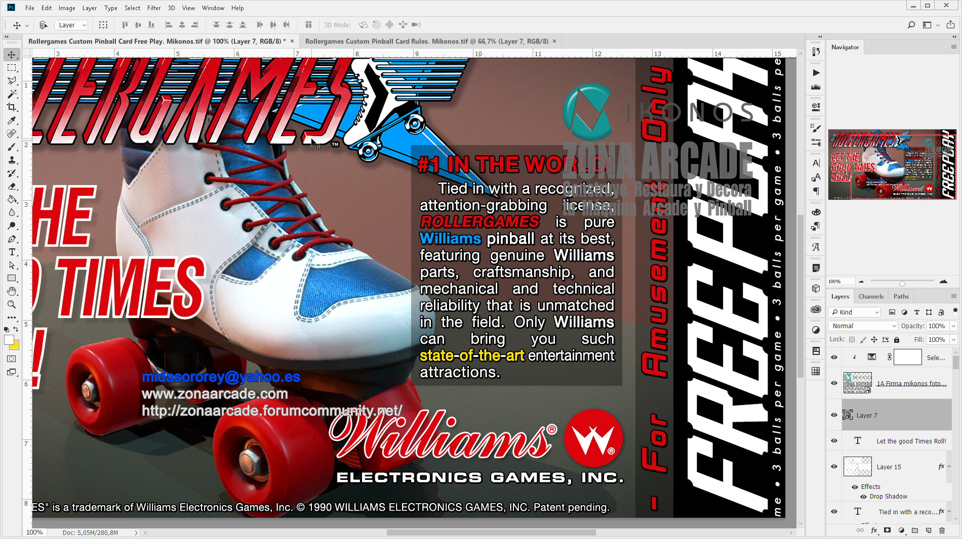 "Rollergames Pinball Custom Cards" (WILLIAMS). Designed by Zona Arcade ...
