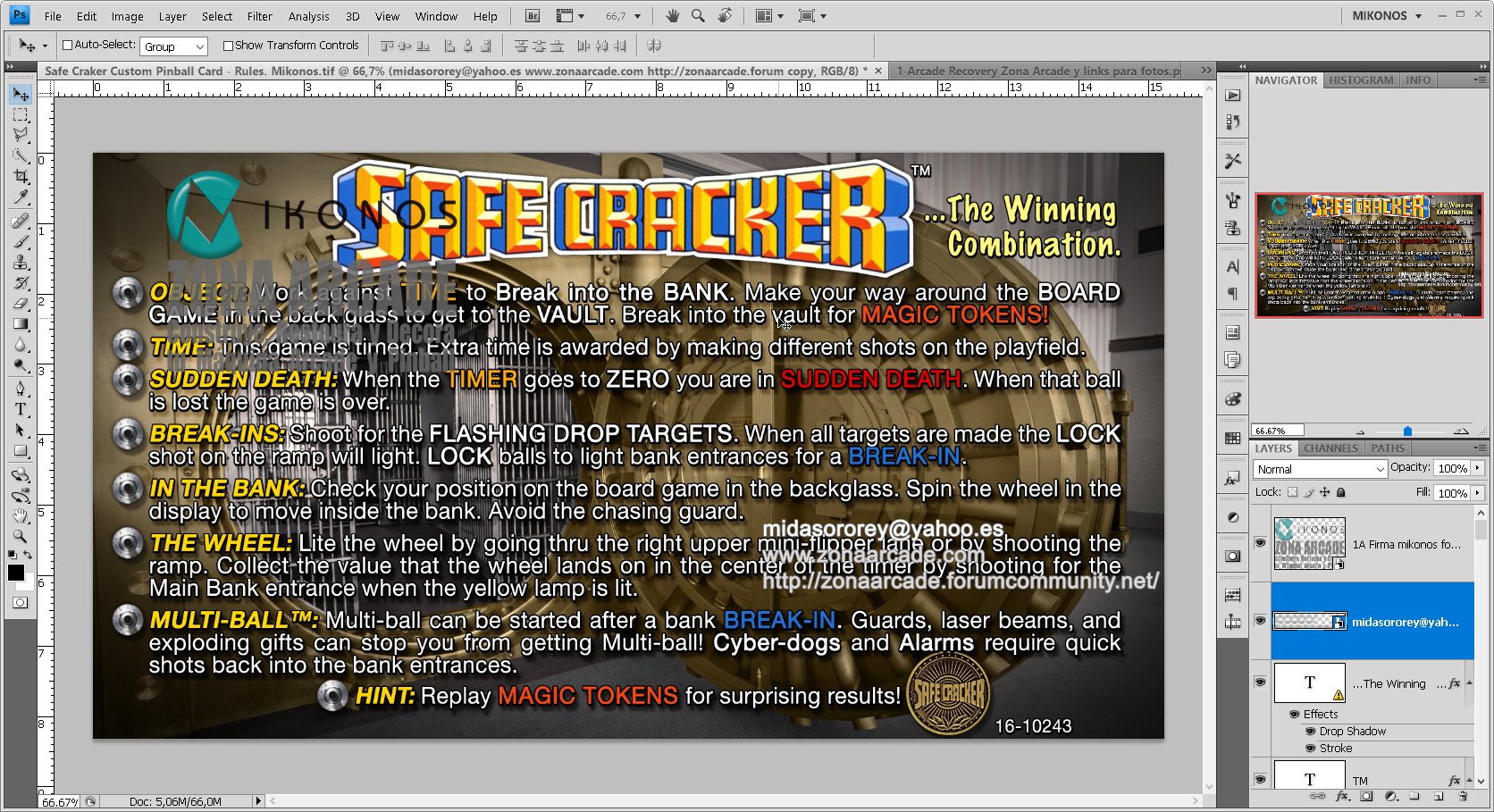 "Safe Cracker Custom Pinball Cards" (BALLY). By Zona Arcade & Mikonos