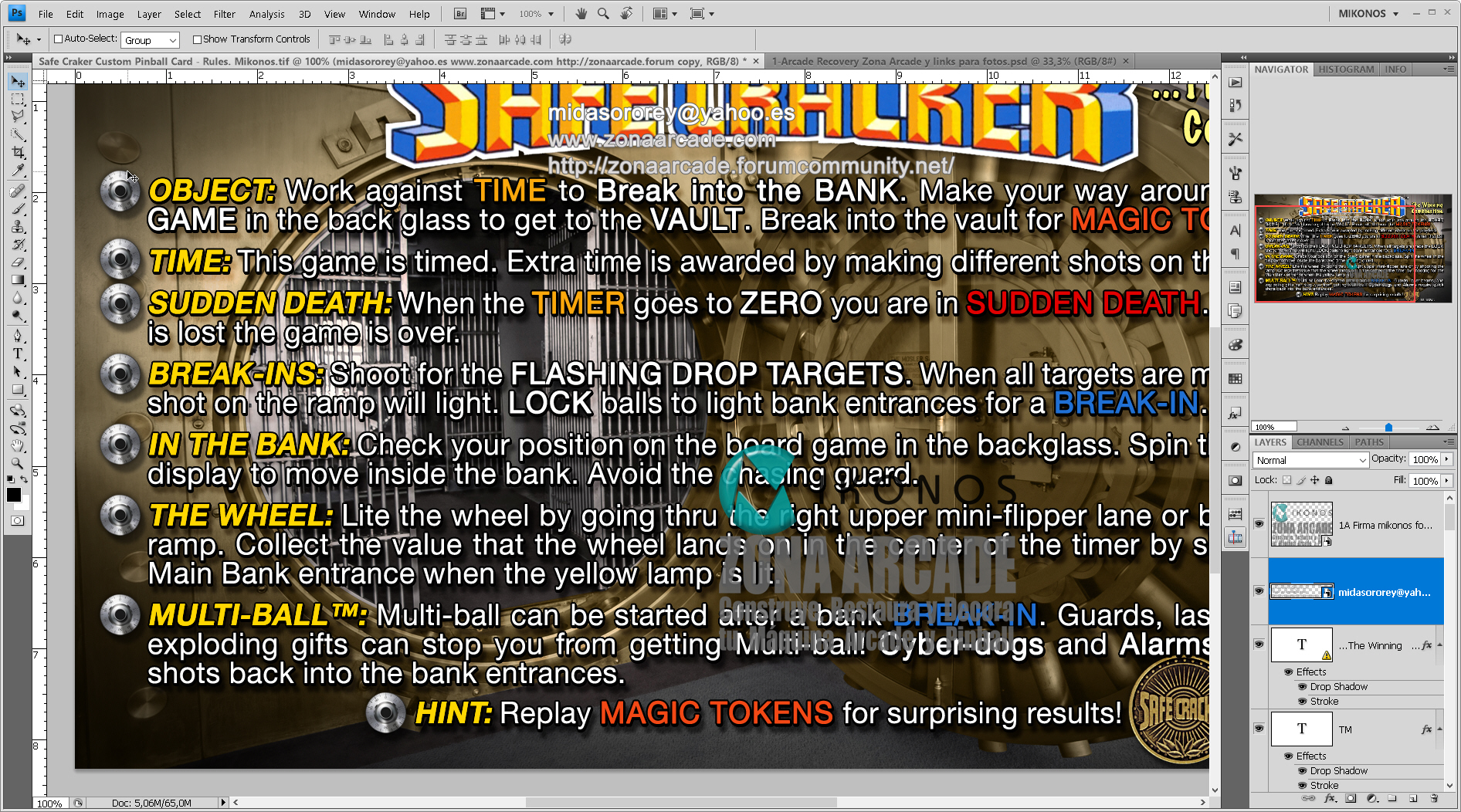 "Safe Cracker Custom Pinball Cards" (BALLY). By Zona Arcade & Mikonos