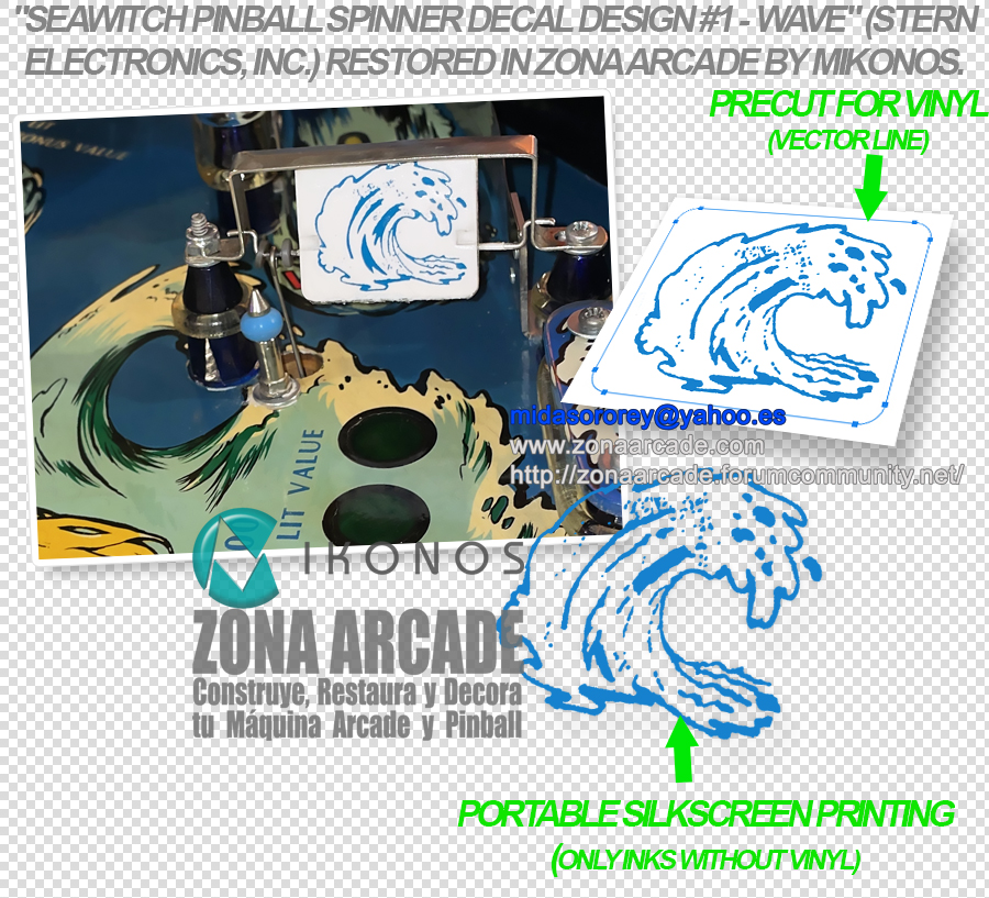 "SEAWITCH PINBALL SPINNER DECALS" (STERN ELECTRONICS, INC.) artwork ...