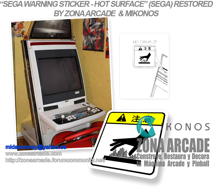 "440-CS0149-JP SEGA WARNING ARCADE STICKER - HOT SURFACE" (SEGA ...