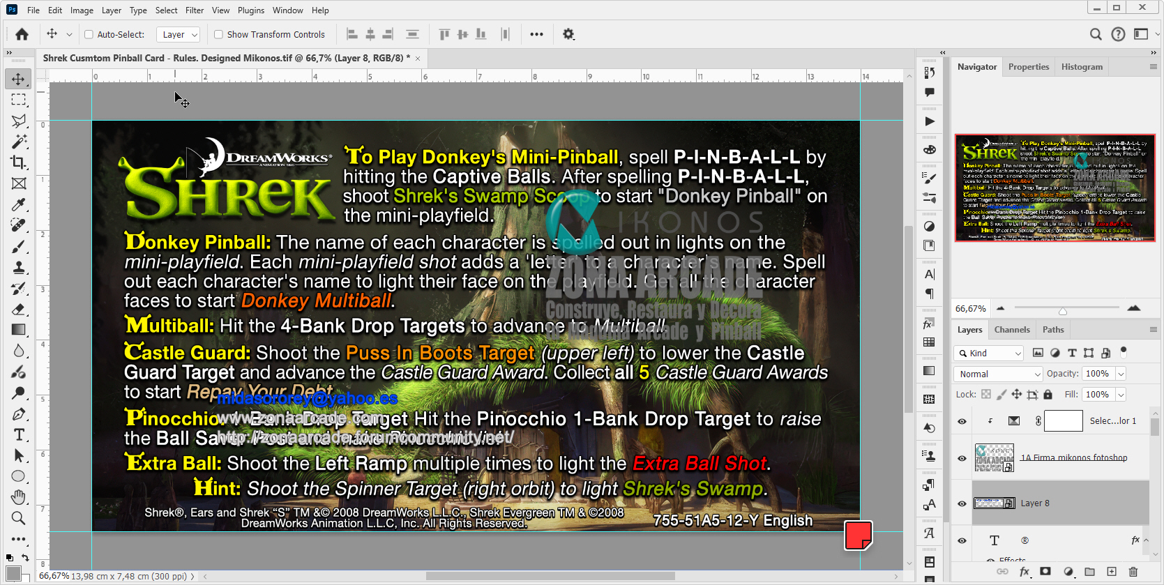 "Shrek Custom Pinball Cards" (STERN). Designed by Zona Arcade and Mikonos