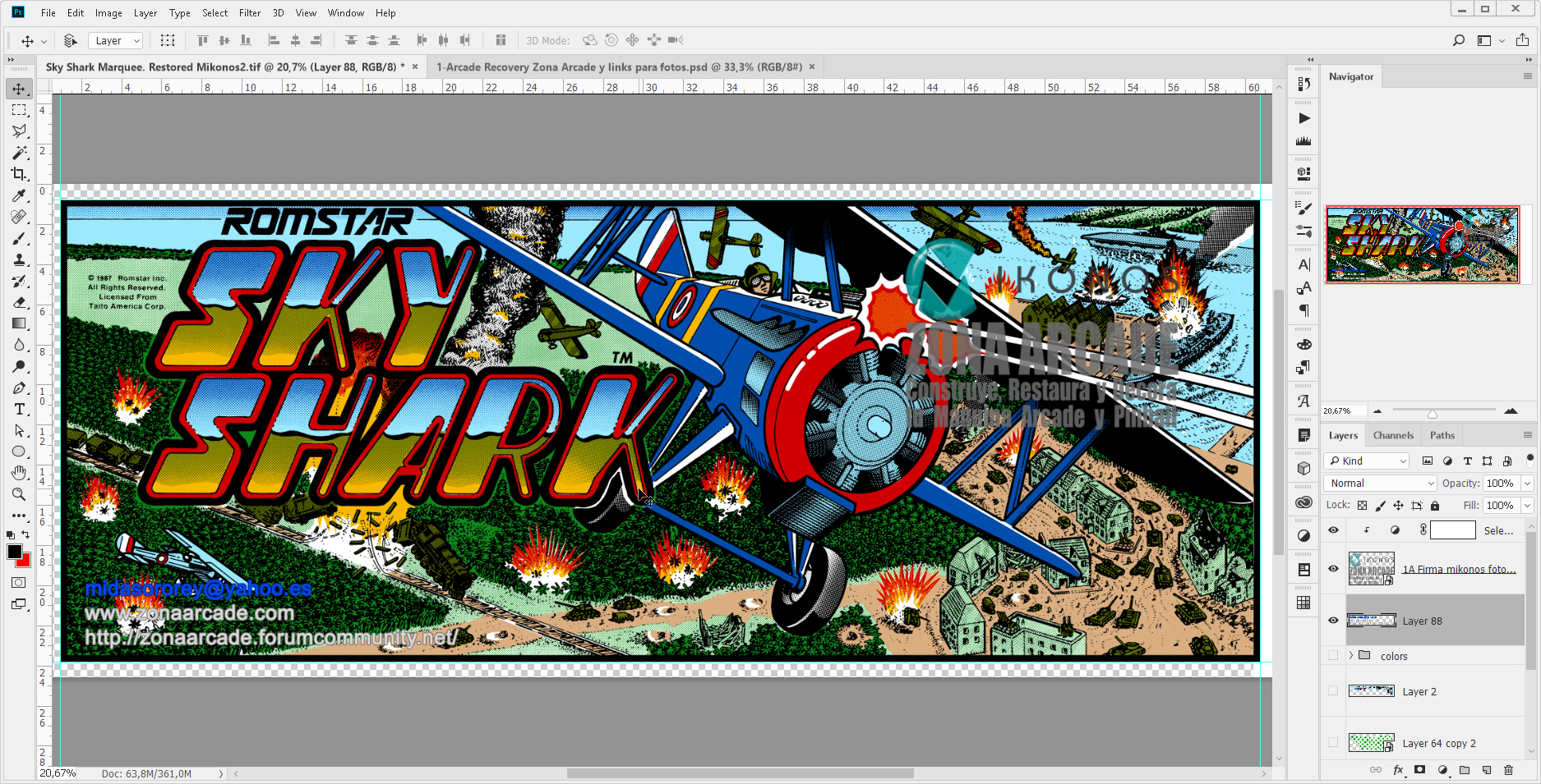 "SKY SHARK MARQUEE" (ROMSTAR) arcade artwork file restored in Zona Arcade