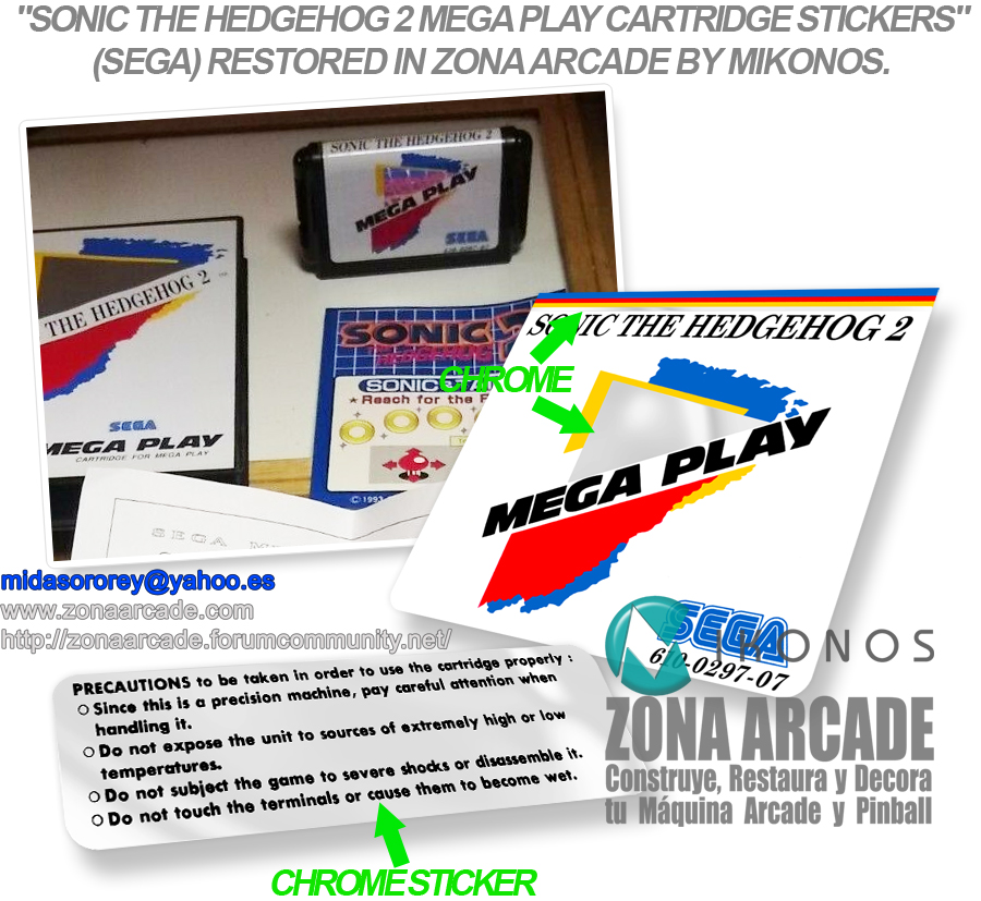 "SONIC THE HEDGEHOG 2 MEGA PLAY CARTRIDGE STICKERS 610-0297-07" (SEGA ...
