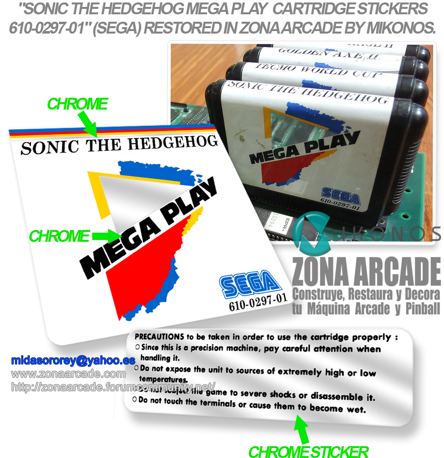 "SONIC THE HEDGEHOG MEGA PLAY CARTRIDGE STICKERS 610-0297-01" (SEGA ...