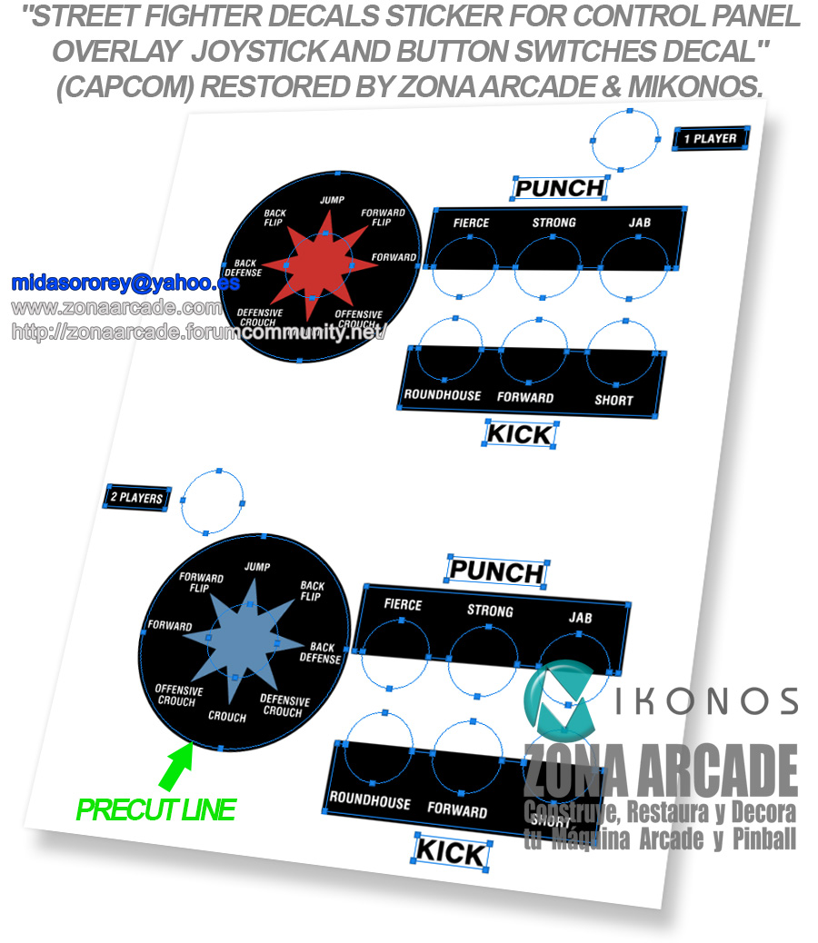 “STREET FIGHTER STICKERS FOR CONTROL PANEL OVERLAY - BUTTONS AND STICK ...
