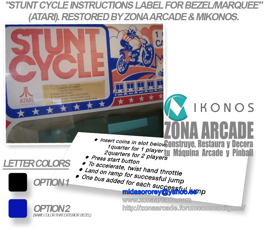 "STUNT CYCLE INSTRUCTIONS LABEL FOR MARQUEE / BEZEL" (ATARI) arcade ...