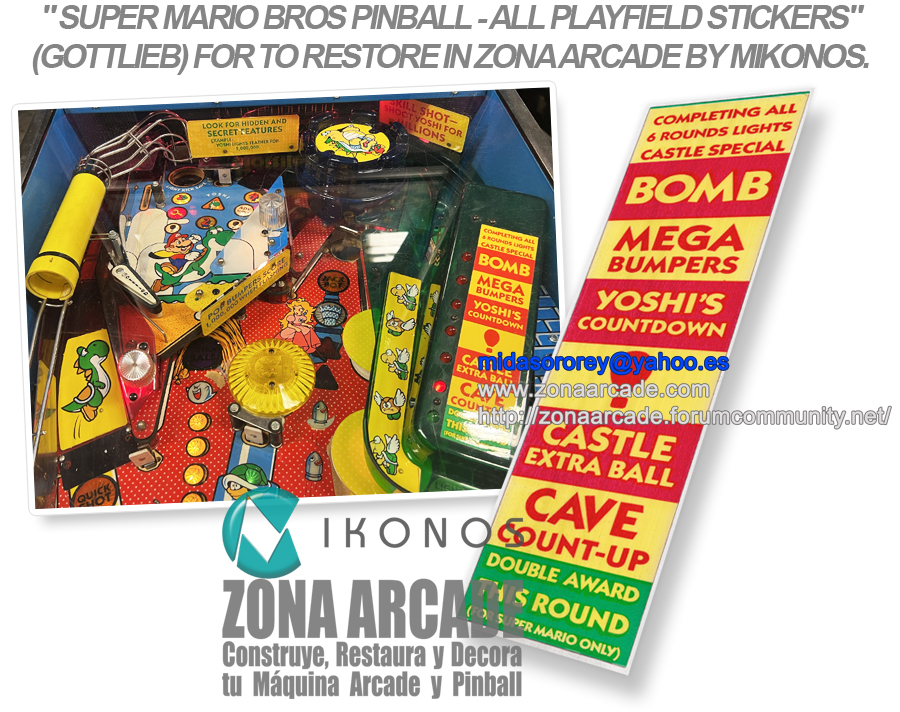 "SUPER MARIO BROS PINBALL ALL PLAYFIELD STICKERS" (GOTTLIEB) restoring ...