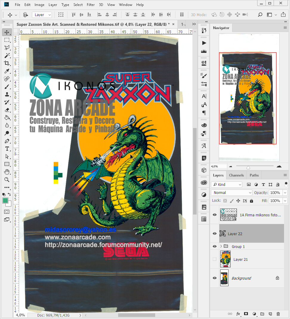 "SUPER ZAXXON SIDE ART" (SEGA) arcade artwork file scanned at 400 dpi ...