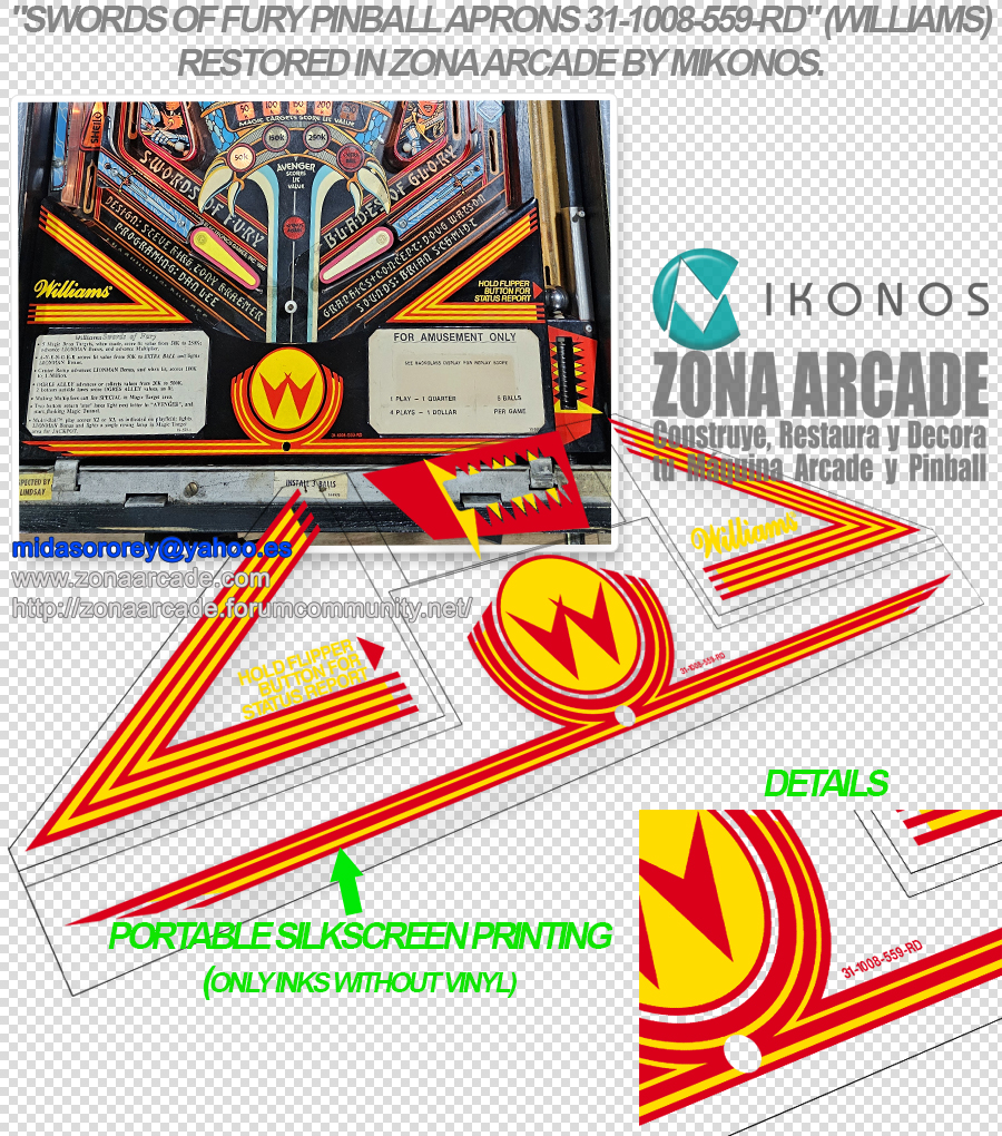 "SWORDS OF FURY PINBALL APRONS 31-1008-559-RD" (WILLIAMS) artworks ...