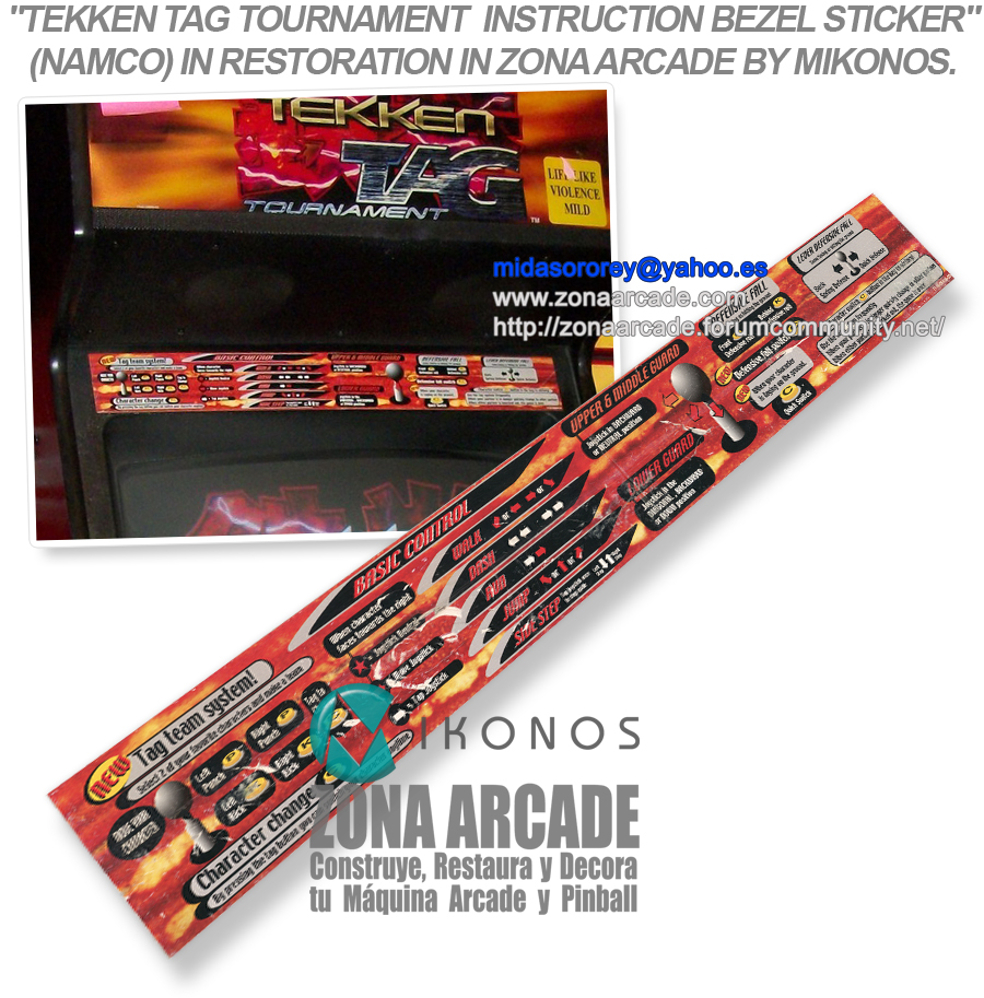 "TEKKEN TAG TOURNAMENT INSTRUCTION BEZEL STICKER" (NAMCO) arcade ...