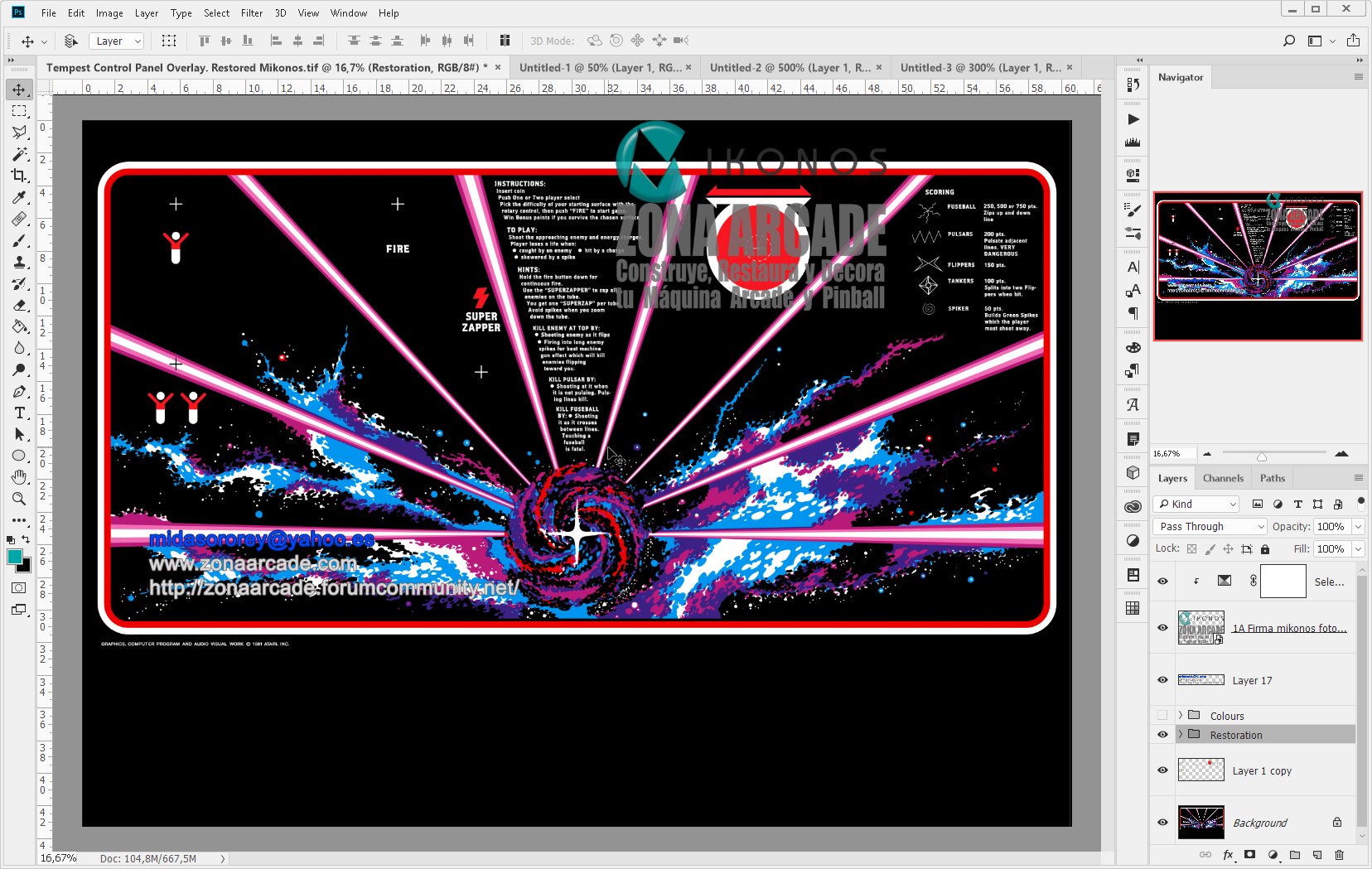 "TEMPEST CONTROL PANEL OVERLAY" (ATARI) arcade artwork file restore in ...