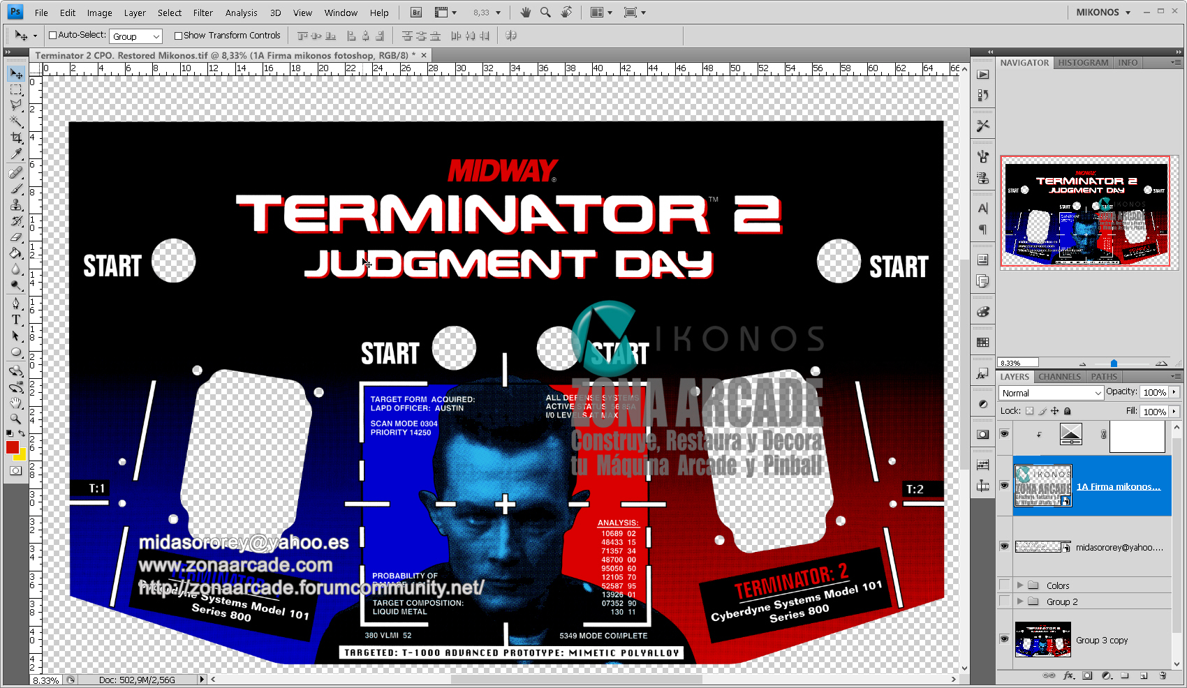 "TERMINATOR 2 CONTROL PANEL OVERLAY" (MIDWAY) scanned at 600 dpi and in ...
