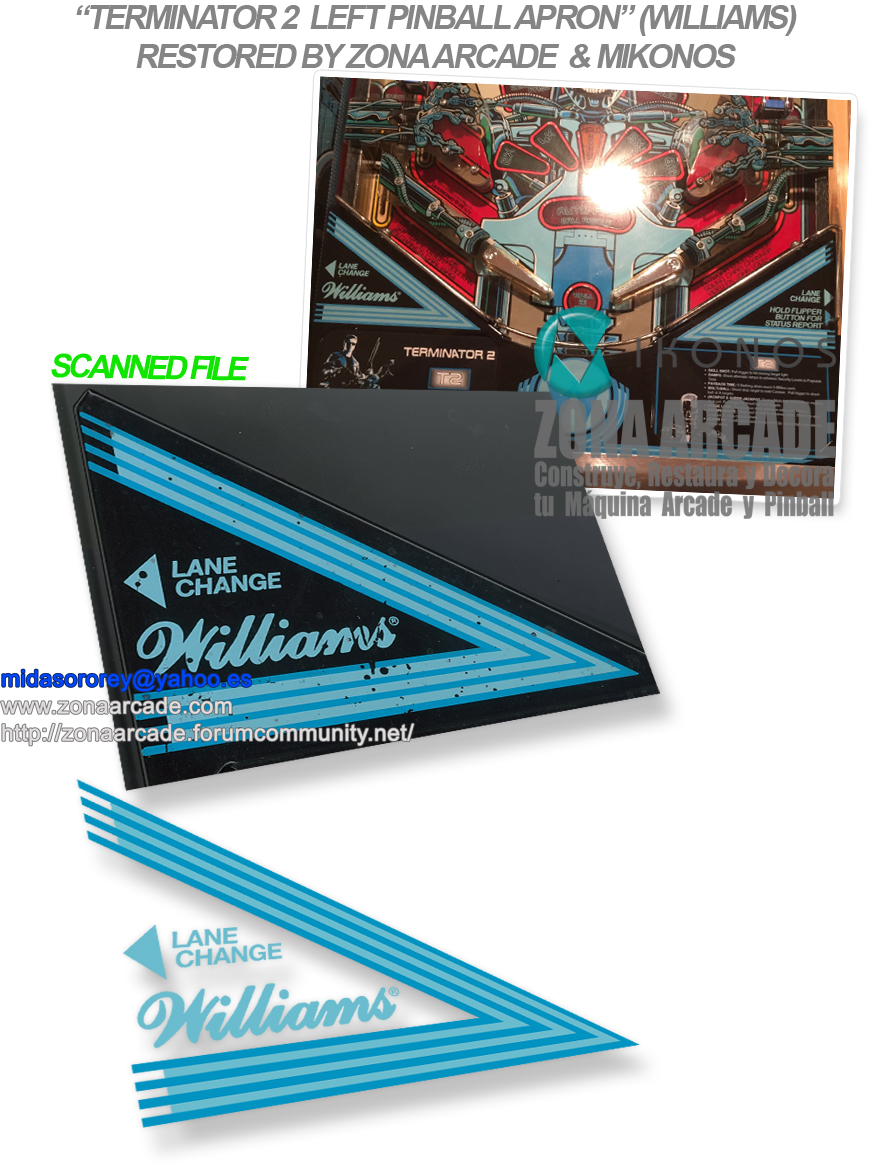 "TERMINATOR 2 COMPLETE PINBALL APRONS SET" (WILLIAMS) restored by Zona ...