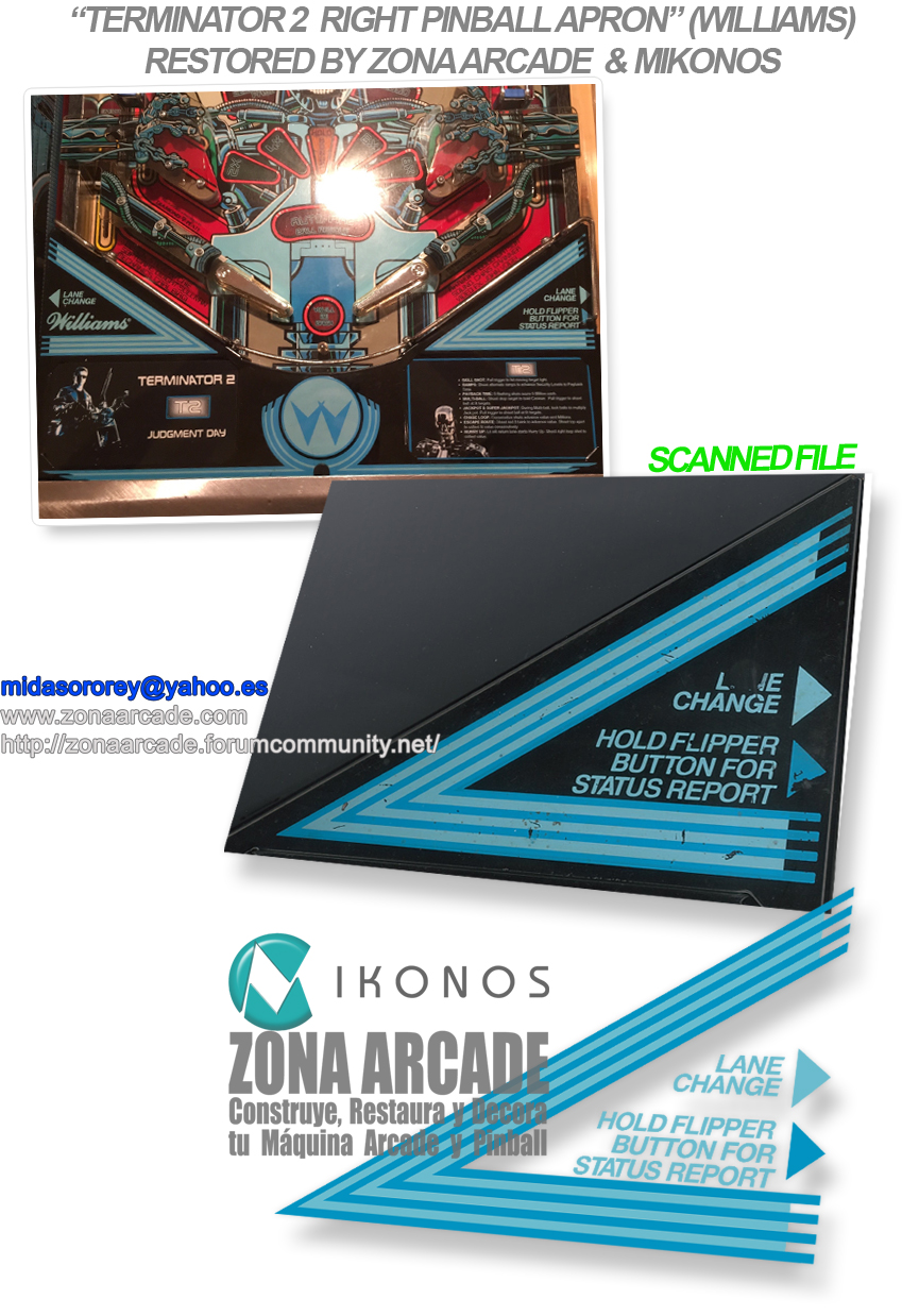 "TERMINATOR 2 COMPLETE PINBALL APRONS SET" (WILLIAMS) restored by Zona ...
