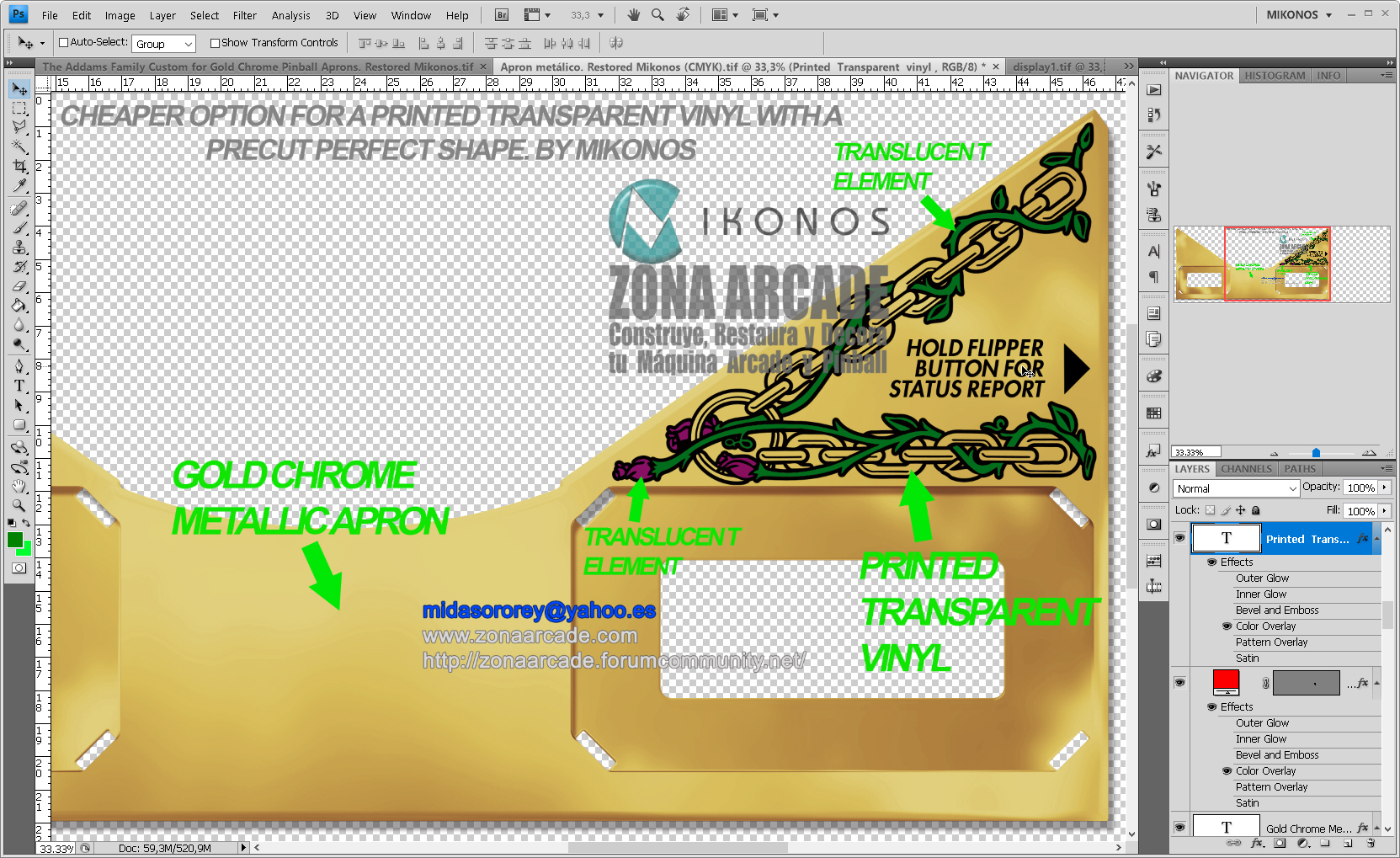 "The Addams Family Custom Pinball Apron Set" (BALLY) for a Gold Chrome ...