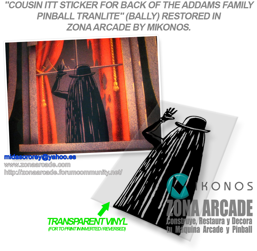 "THE ADDAMS FAMILY PINBALL TRANSLITE - COUSIN ITT" (BALLY) artwork ...