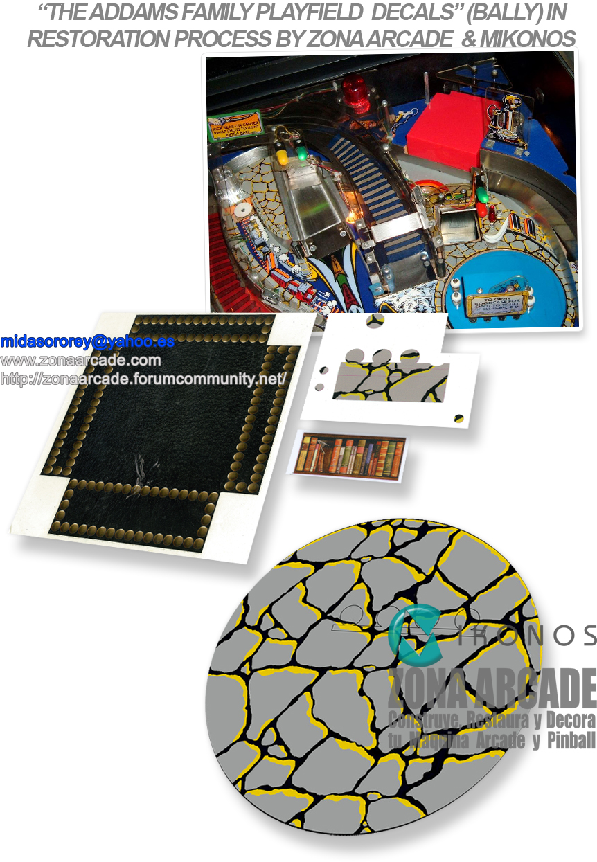 "THE ADDAMS FAMILY PLAYFIELD DECALS FOR PINBALL" (BALLY) artworks for ...