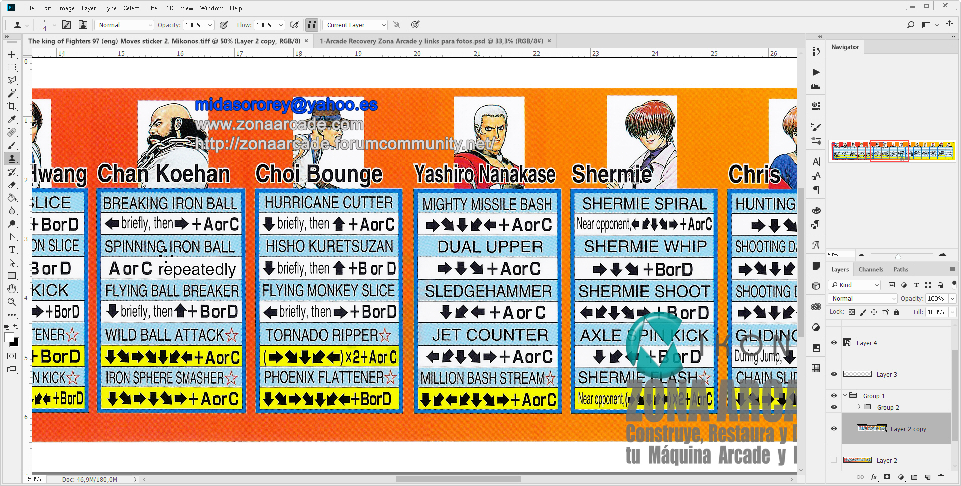 "THE KING OF FIGHTERS '97 MOVE LIST STICKER 2" (SNK) eng. ver. arcade ...