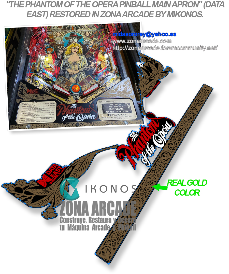 "THE PHANTOM OF THE OPERA PINBALL APRONS" (DATA EAST) scanned artwork files and restored in Zona ...