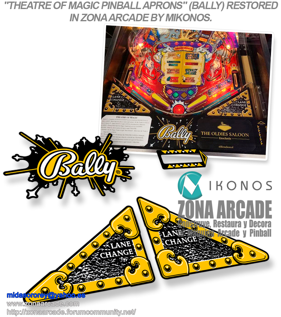 "THEATRE OF MAGIC PINBALL APRONS" (BALLY) scanned artwork file restored ...