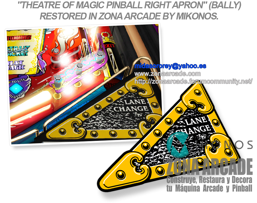 "THEATRE OF MAGIC PINBALL APRONS" (BALLY) scanned artwork file restored ...