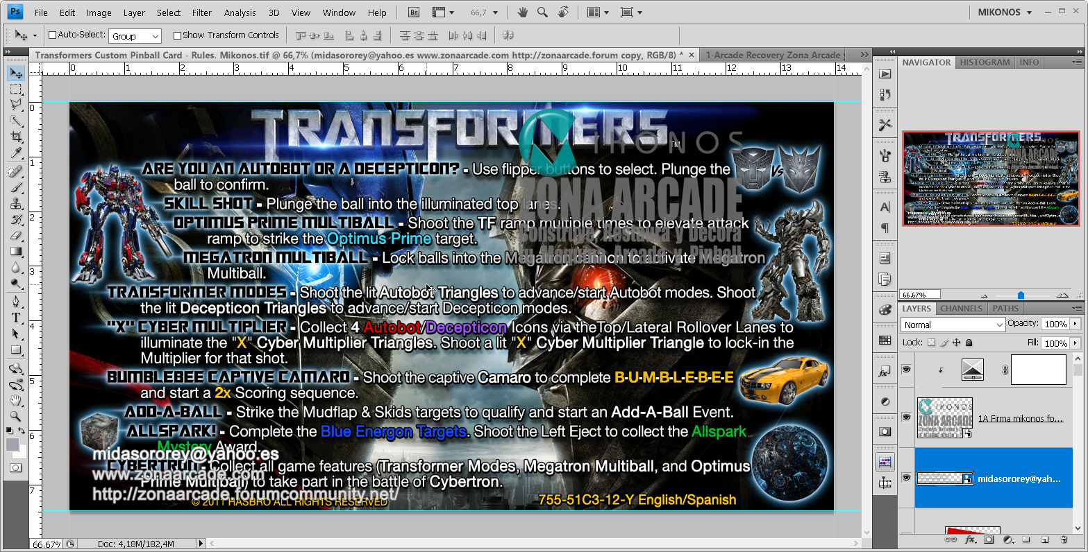 "Transformers Custom Pinball Cards" (STERN). Designed by Zona Arcade ...