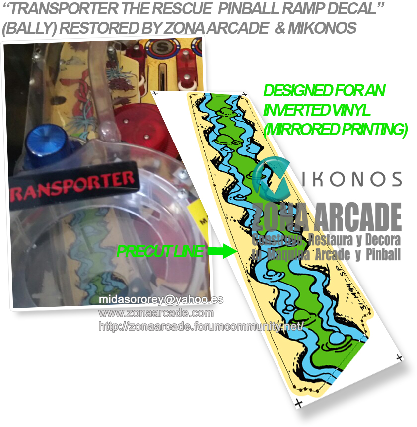 "TRANSPORTER THE RESCUE PINBALL RAMP DECAL" (BALLY). Restored by Zona ...