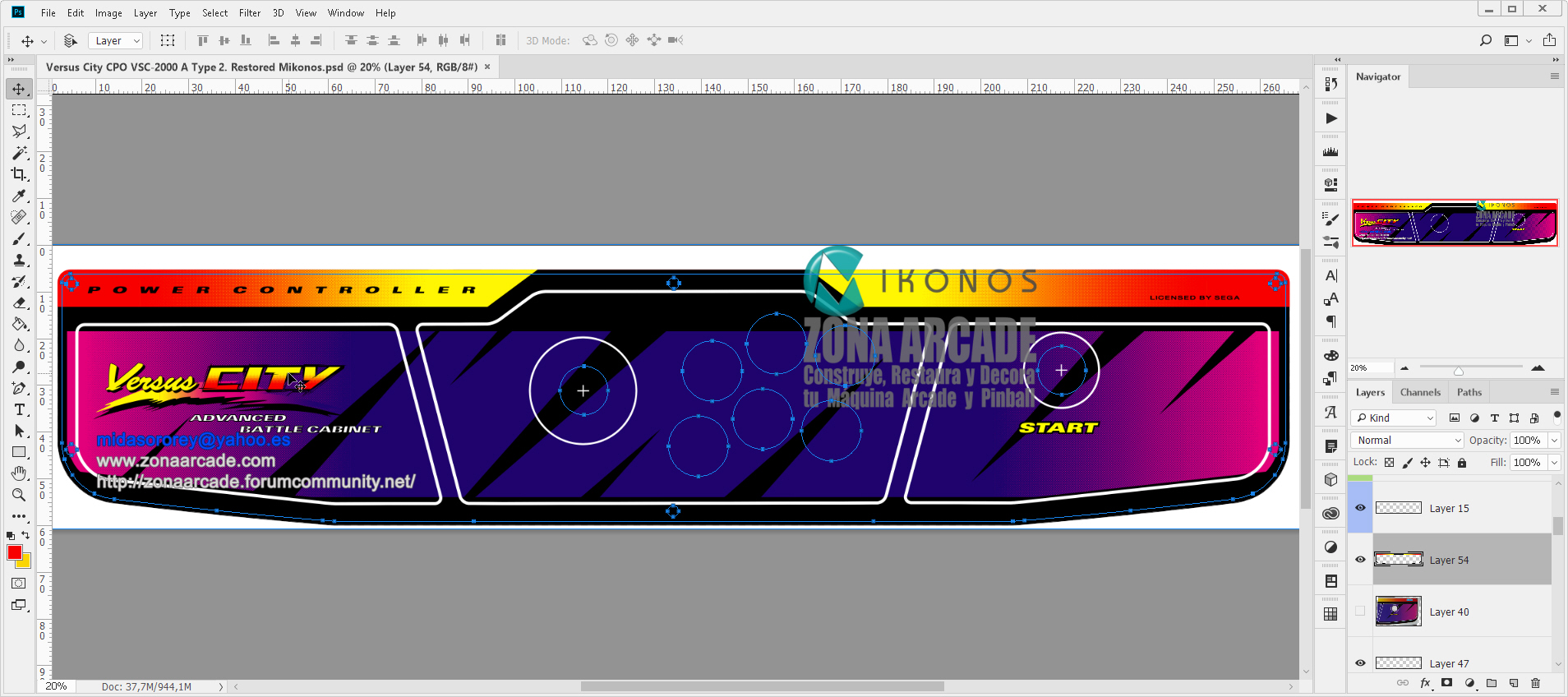 "VERSUS CITY CONTROL PANEL OVERLAY VSC-2001 - Type 1 & 2" (SEGA) arcade ...