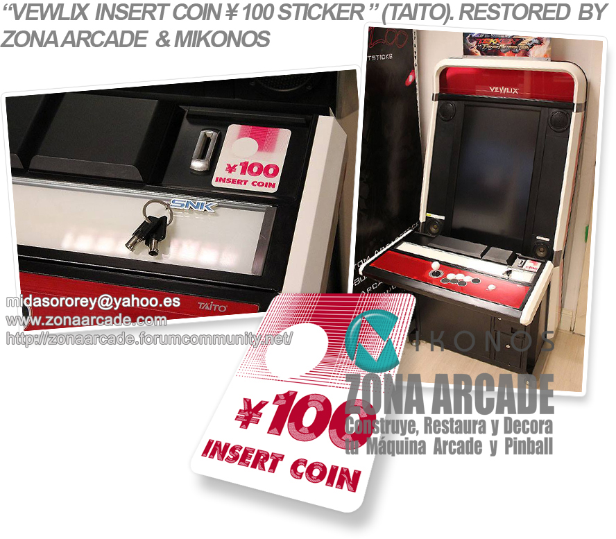 "VEWLIX INSERT COIN ¥ 100 LABEL STICKER" (TAITO). Restored by Mikonos ...