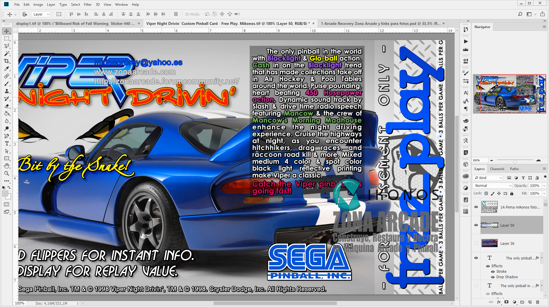 "Viper Night Drivin´ Custom Pinball Cards" (SEGA). Designed by Zona ...