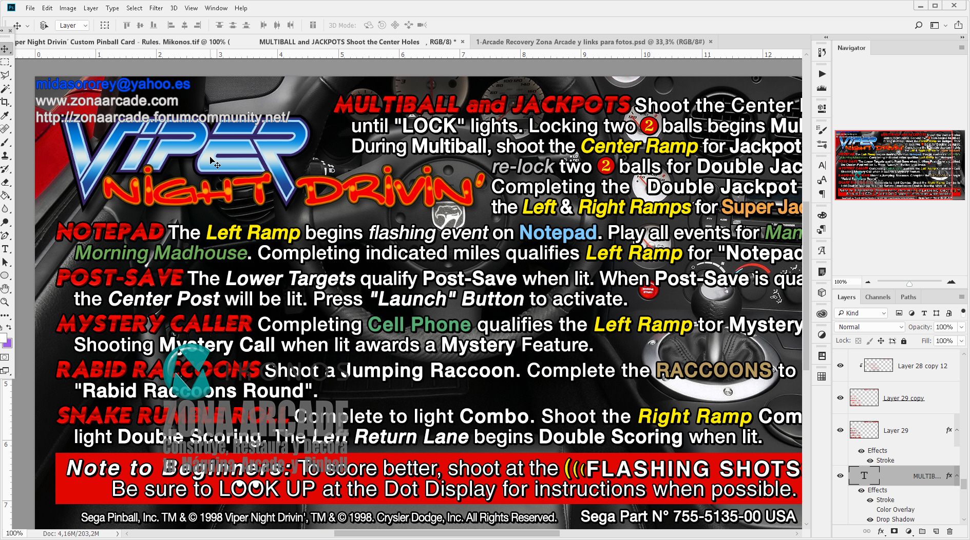 "Viper Night Drivin´ Custom Pinball Cards" (SEGA). Designed by Zona ...