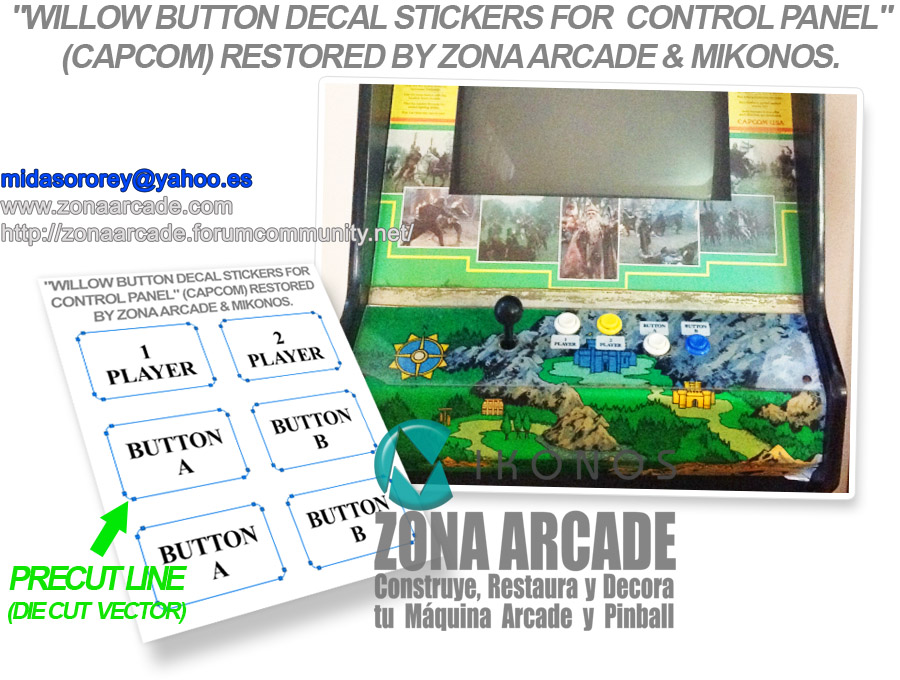 "WILLOW BUTTON DECAL STICKERS FOR CONTROL PANEL" (CAPCOM) arcade ...