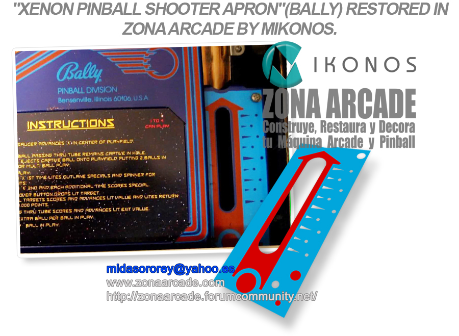 "XENON PINBALL APRONS" (BALLY) artwork files restored in Zona Arcade